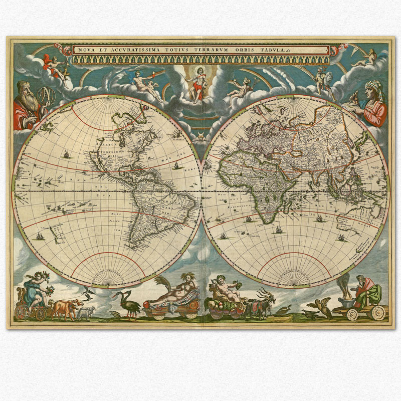 Karta sveta iz 1664 Veličina slike na zidu 80x60cm